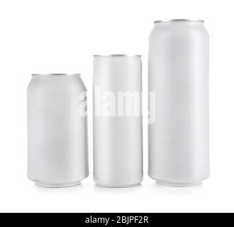 Three tin cans, isolated on white Stock Photo - Alamy