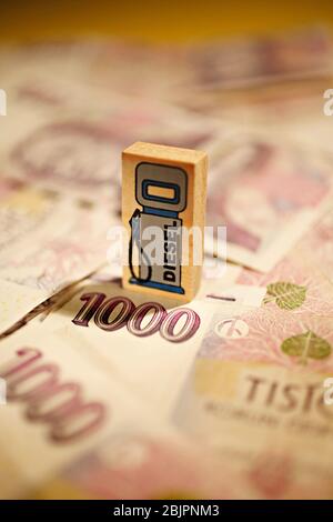money, bank notes, banknotes, 1000 CZK, Czech Crowns, petrol, gas ...