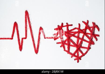 heart with pulse with drops made of red thread Valentine's Day love on ...