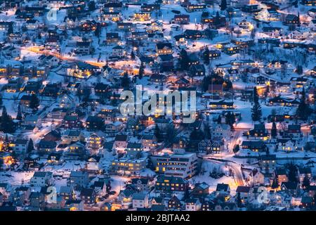 Cityscape view of Tromsø at night as seen from Storsteinen (or Cable ...