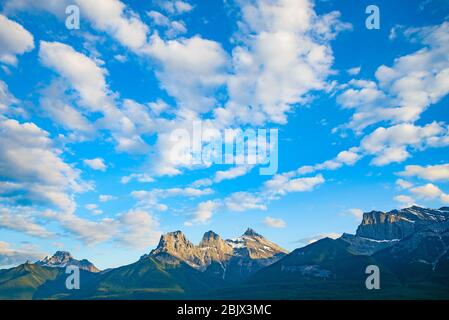 The Three Sisters, mountain peaks, Canmore, Alberta, Canada Stock Photo ...