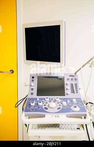 Close-up of ultrasound machine in clinic. Modern hospital with high ...