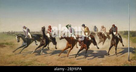 'Renntag in der Freudenau' by Carl Rudolf Huber depicts a horse race at ...