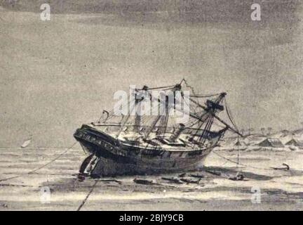 HMS Wasp (1850) aground in the Mozambique channel in 1861 Stock Photo ...