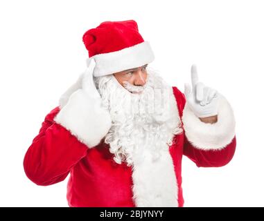 Portrait of Santa Claus trying to hear something on white background ...