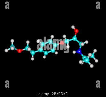 Metoprolol high blood pressure drug molecule (beta blocker). Stylized ...