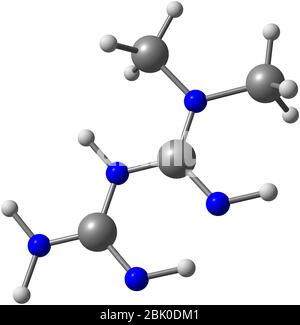 Metformin diabetes drug (biguanide class) molecule. Stylized skeletal ...