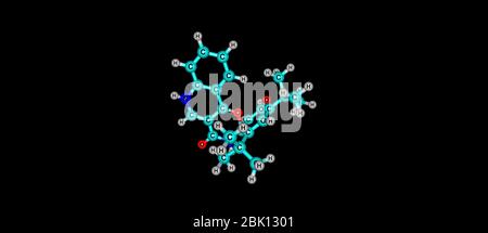 Ivacaftor cystic fibrosis drug molecule. Stylized skeletal formula ...