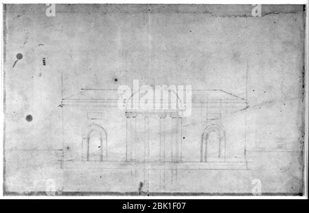 A front elevation sketch of 'Tudor Place', a historic house located at ...