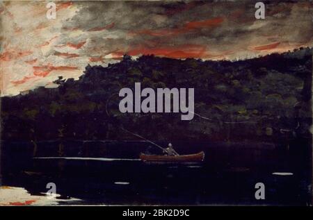 'Sunrise, Fishing in the Adirondacks' by Winslow Homer captures the ...