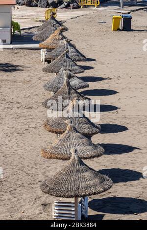 Empty Playa del Bobo beaches in the tourist resort areas of Costa Adeje ...