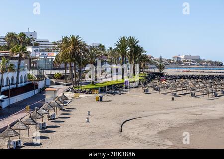 Empty Playa del Bobo beaches in the tourist resort areas of Costa Adeje ...