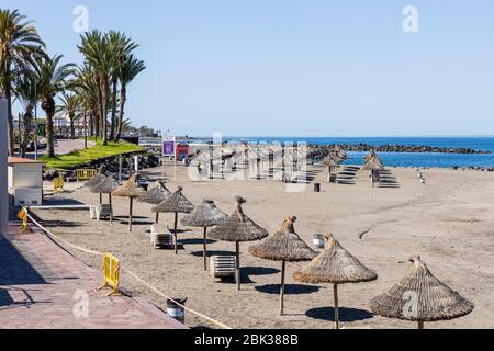 Empty Playa del Bobo beaches in the tourist resort areas of Costa Adeje ...