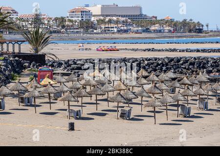 Empty Playa del Bobo beaches in the tourist resort areas of Costa Adeje ...