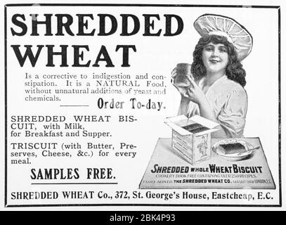 Old vintage Victorian newsprint Shredded Wheat food advert from 1906 ...