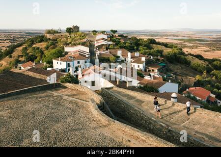 View of the typical Alentejo countryside landscape with lonely trees in ...