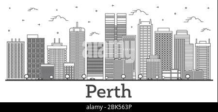 Outline Perth Australia City Skyline with Modern Buildings and ...