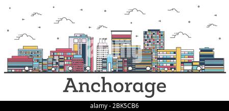 Alaska, Anchorage architecture line skyline illustration. Linear vector ...