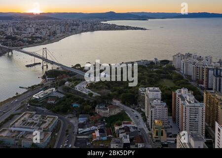 Hercilio Luz Bridge and Parque da Luz at evening. Florianopolis, Santa ...
