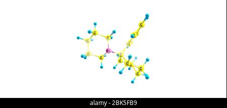 Phencyclidine (PCP, angel dust) hallucinogenic drug molecule. Skeletal ...