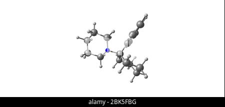 Phencyclidine (PCP, angel dust) hallucinogenic drug molecule. Skeletal ...