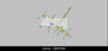 Phencyclidine (PCP, angel dust) hallucinogenic drug molecule. Skeletal ...