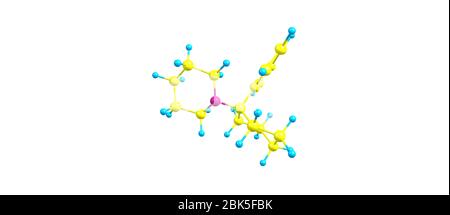 Phencyclidine (PCP, angel dust) hallucinogenic drug molecule. Skeletal ...