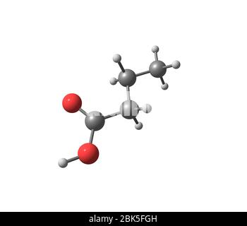 Butyric acid. Molecular model of the carboxylic acid and fatty acid ...