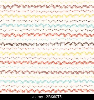 Hand drawn colorful tribal stitches and stripes on white background ...