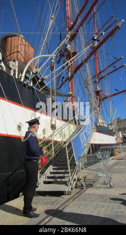 Crew of Russian sail training ship Kruzenstern having some downtime ...