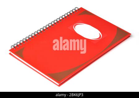 Red rectangular notebook with name lable on cover Stock Photo - Alamy