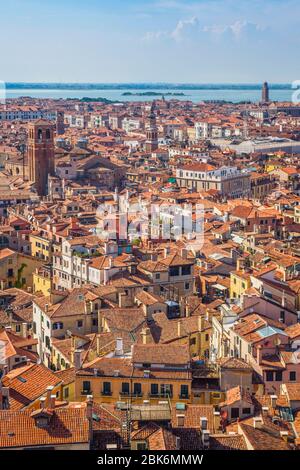 Venice rooftops seen from St. Mark's bell tower, Venice, UNESCO World ...