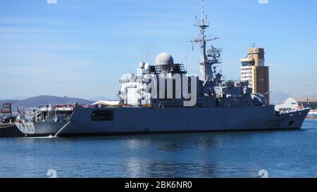 French Navy Floreal-class frigate FS Prairial steams in close formation ...