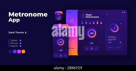 Metronome app screen vector adaptive design template. Rhythm supporting application day mode ...
