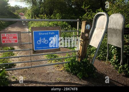 May 2020 - Shared footpath and cycle path on the Somerset levels at Ham ...