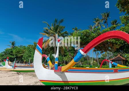 Traditional Jukung fishing boats on Sanur Beach Sanur Bali Indonesia ...