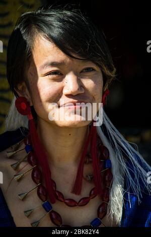 Woman of the Lotha tribe with traditional headdress at the annual ...
