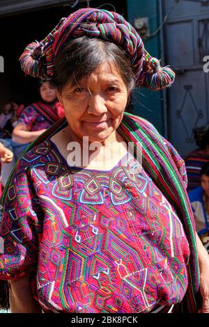 Portrait of a woman belonging to the Ixil community dressed in the ...
