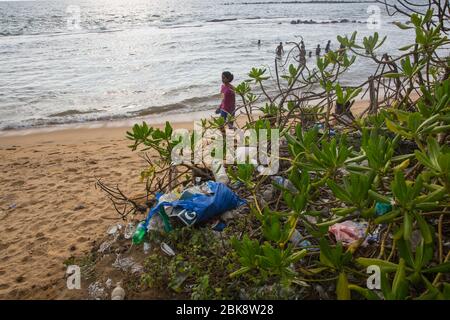 Plastic pollution on the beach of Laccadive Sea. Chilaw, Srilanka Stock ...
