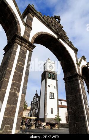 Main Church clock tower, Ponta Delgada City, Sao Miguel Island, Azores ...