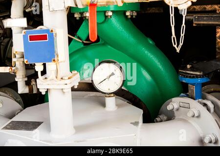 pump compartment of a fire engine with a pump and communications ...