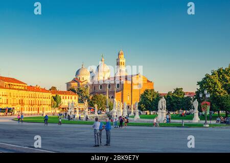 Bridge of canal with statues on square Prato della Valle and Basilica ...