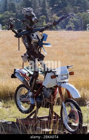 Roadside art of motorcycles made from scrap, at a roadside in ...