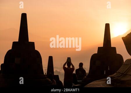 Sunrise from Borobudur Temple, Java, Indonesia Stock Photo - Alamy