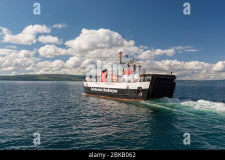 A "CalMac" Caledonian MacBrayne Ferry at Lochranza on the Isle of Arran ...