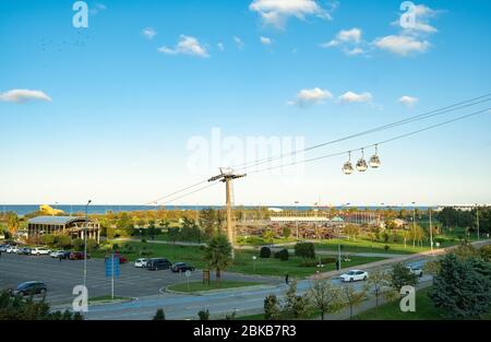 Samsun / Turkey - October 2019: City center view, street, rail road and ...