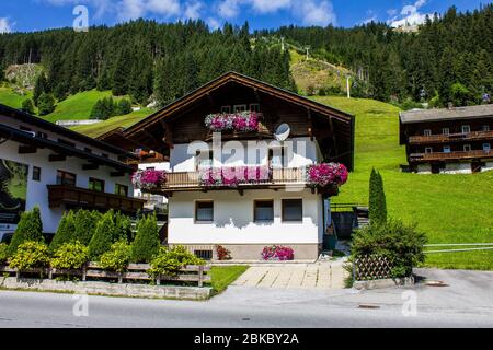 Tux, Austria - August 11, 2019: Entrance to the Berggasthaus Eggalm ...