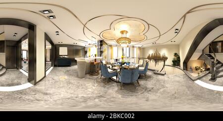 Interior of modern white apartment panorama 3d render Stock Photo - Alamy