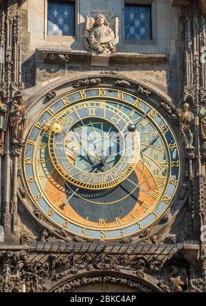 Famous Prague clock Orloj and center of old city at night, Czech ...