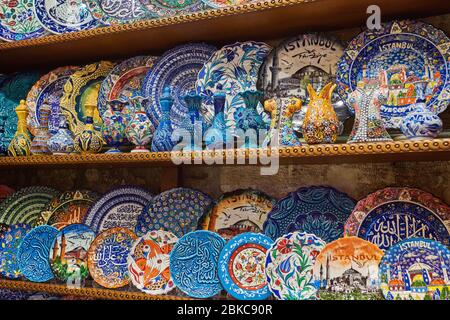Collection of Traditional Turkish ceramic bowls and plates with painted ...